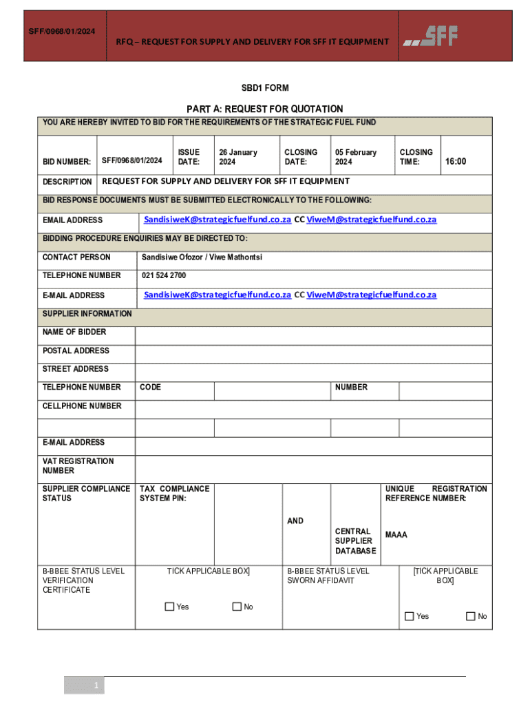Fillable Online RFQ REQUEST FOR SUPPLY AND DELIVERY FOR SFF IT ...
