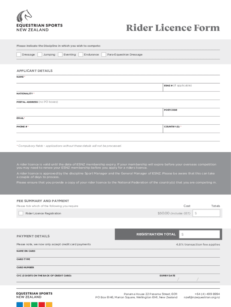 Fillable Online Rider Licence Form Fax Email Print - pdfFiller