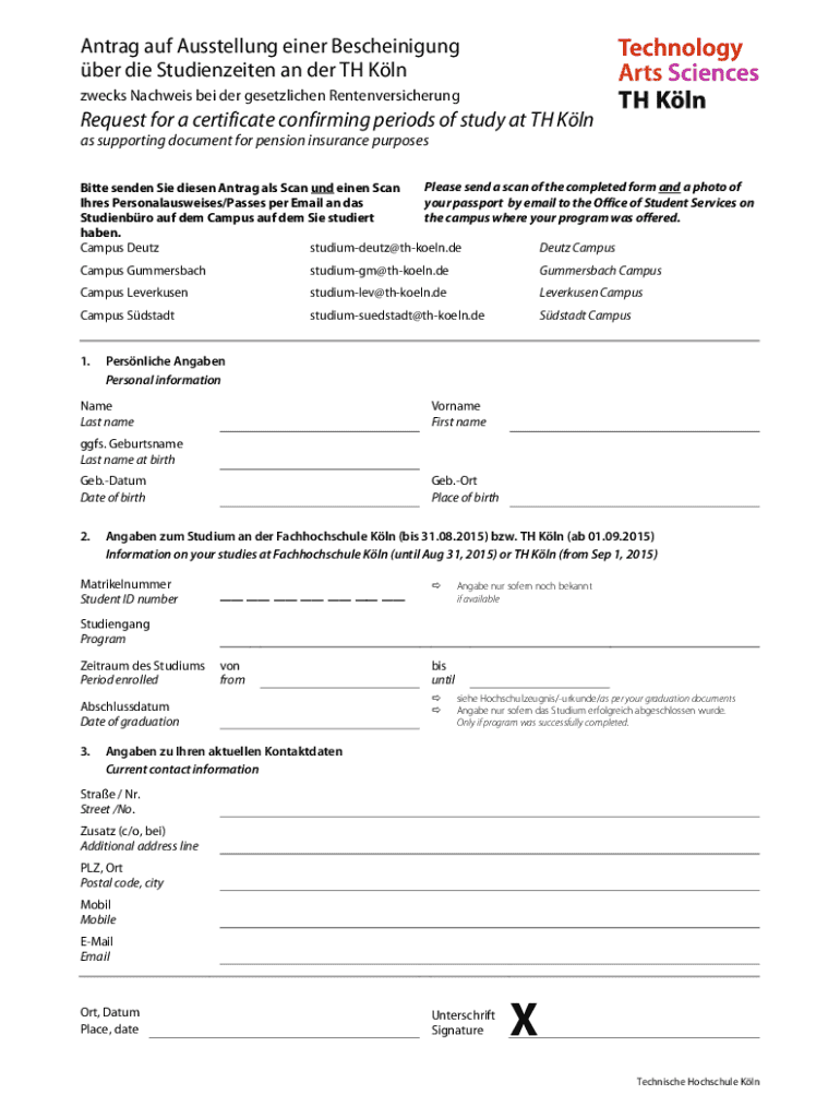 Fillable Online Antrag auf Ausstellung einer Bescheinigung ber die ... Fax Email Print - pdfFiller