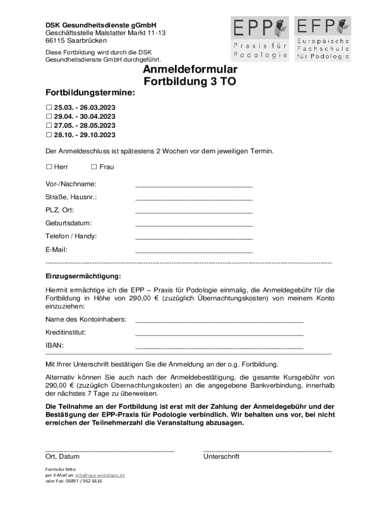 Ausfüllbares Online Anmeldeformular Fortbildung 3 TO Fax Email Druck ...