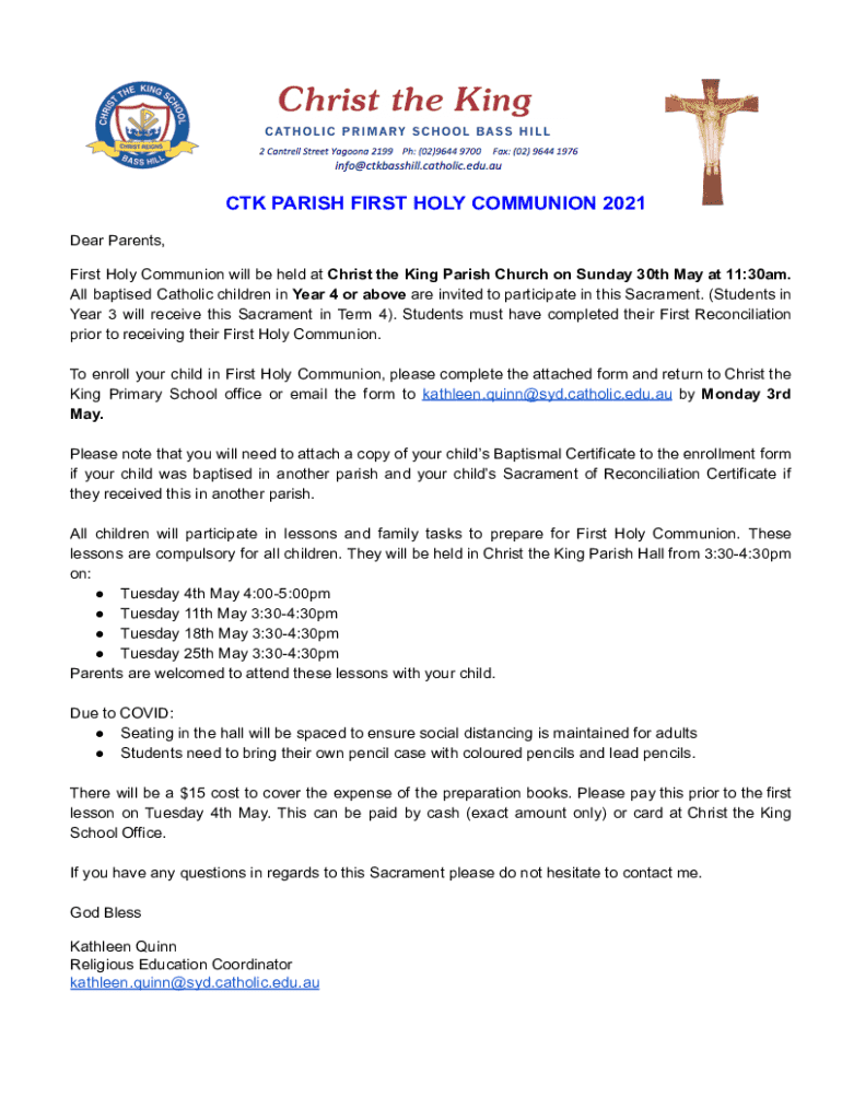 Fillable Online First Reconciliation & First Communion - Tampa Fax ...