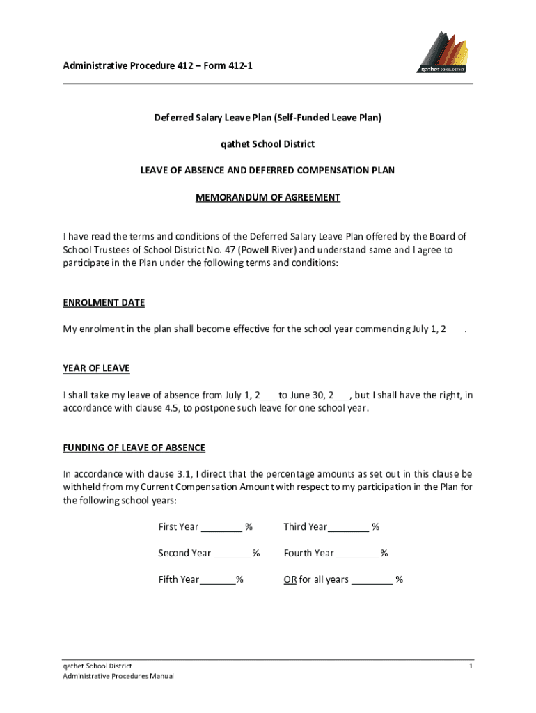 Fillable Online Form 412-1 Deferred Salary Leave Plan (Self-Funded ...