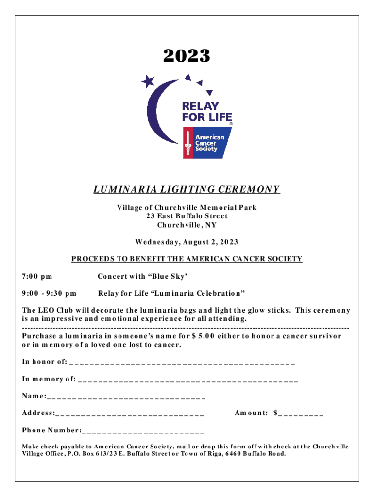 Fillable Online Churchville Relay for Life holds Luminaria Lighting ...