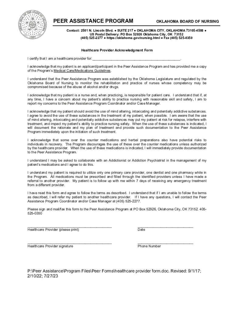 Fillable Online Healthcare Provider Acknowledgment Form. Healthcare ...