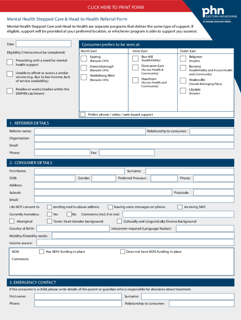 Fillable Online Mental Health Stepped Care & Head to Health Referral ...
