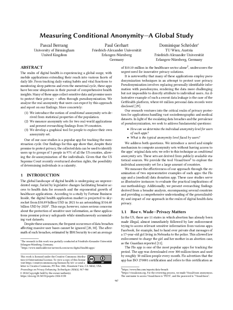 Fillable Online Measuring Conditional Anonymity - A Global Study Fax Email Print - pdfFiller