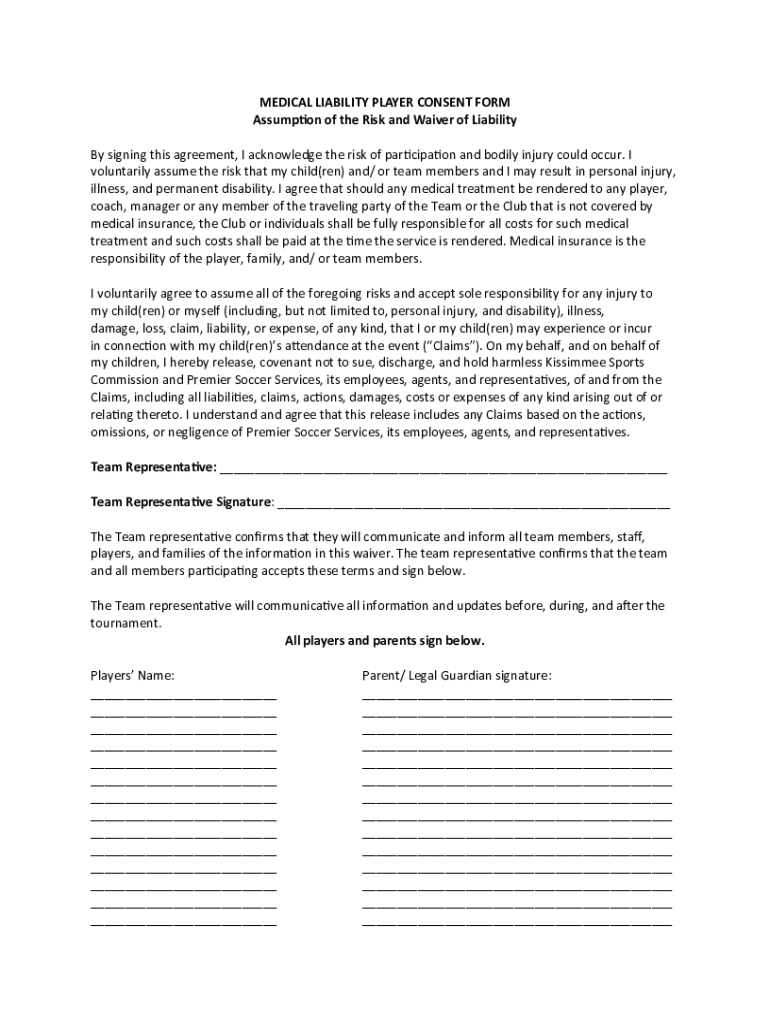 Fillable Online medical liability player consent form - Copa Rayados ...