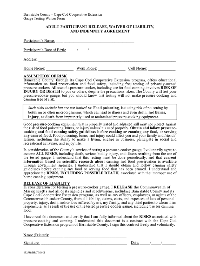 Fillable Online Gauge Testing Waiver Form Fax Email Print - pdfFiller