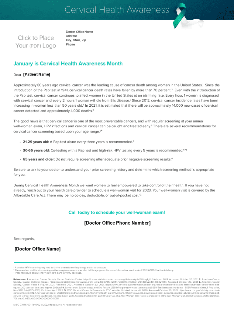 Fillable Online TOOLKIT: Cervical Health Awareness Month - News ...