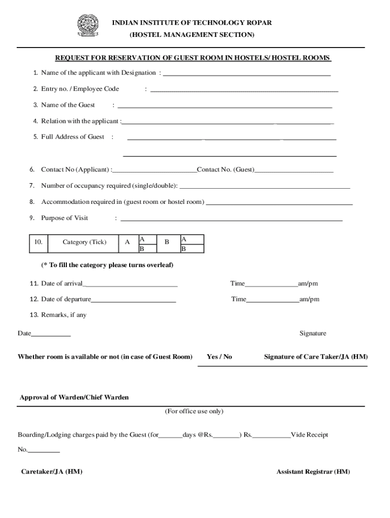 Fillable Online Form-4 Hostel guest room booking form for parents Fax ...