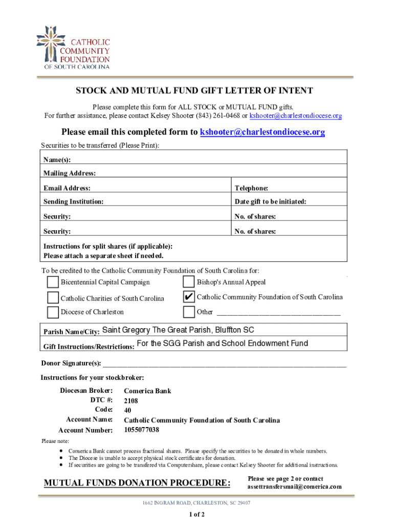 Fillable Online Stock/Mutual Fund Gift Intention Form Fax Email Print ...