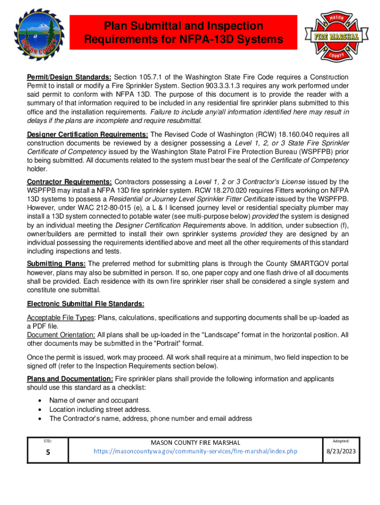 Fillable Online Plan Submittal and Inspection Requirements for NFPA-13D ...