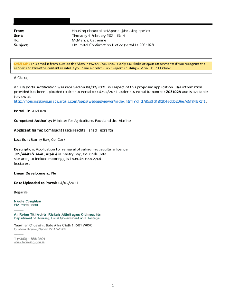 Fillable Online EIA Portal Confirmation Notice Portal ID 2021197 Fax ...