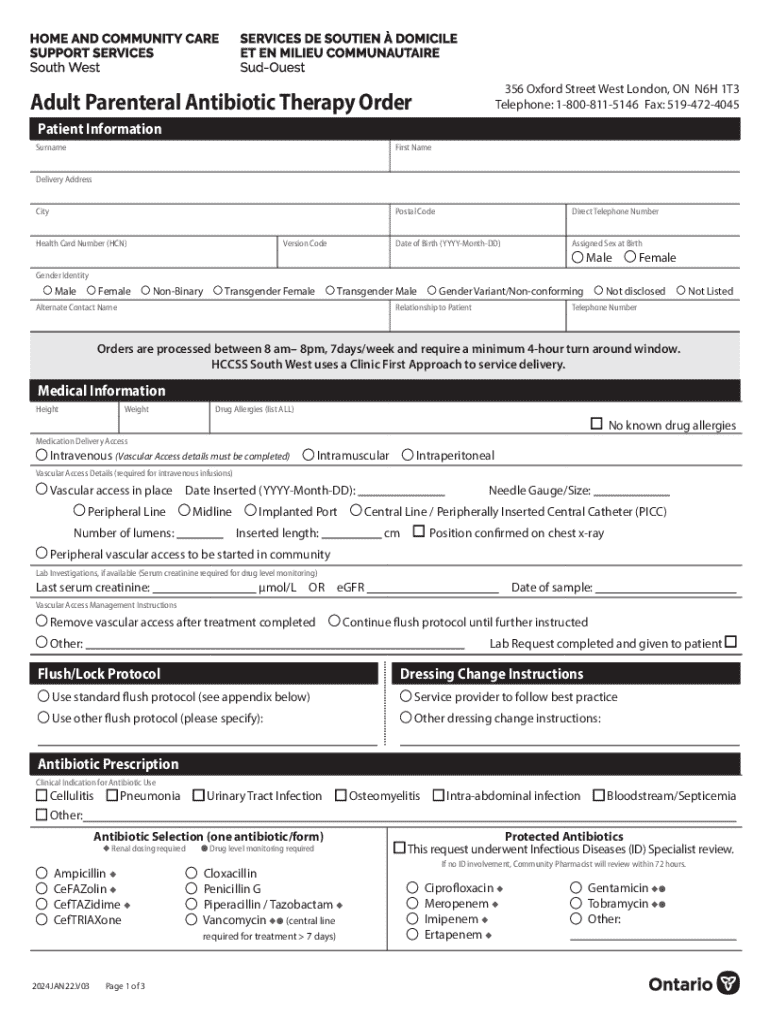 Fillable Online Adult Parenteral Antibiotic Therapy Order Fax Email ...
