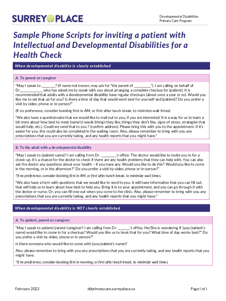 Fillable Online Sample Phone Scripts for inviting a patient with ...
