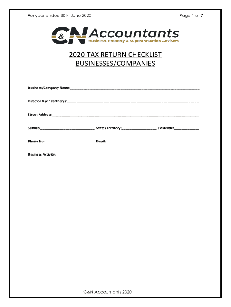 Fillable Online 2020 tax return checklist self managed superannuation ...