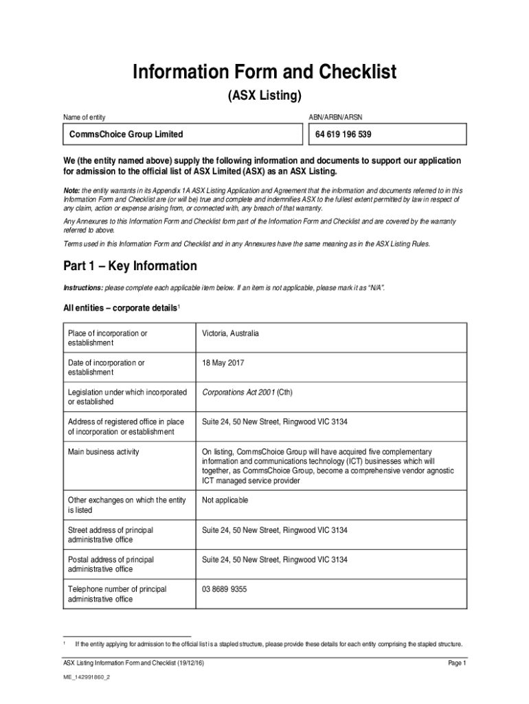 Fillable Online appendix-1a-information-form-and-checklist- ... Fax ...