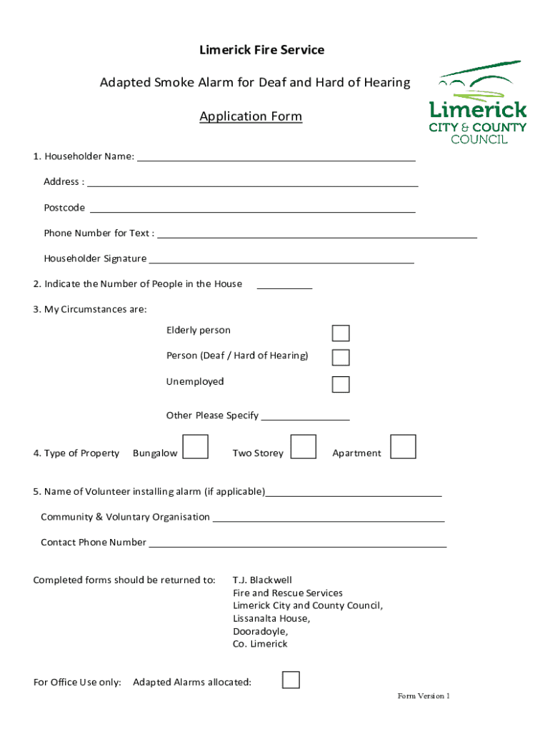 Fillable Online Limerick Fire Service Adapted Smoke Alarm for Deaf and ... Fax Email Print ...