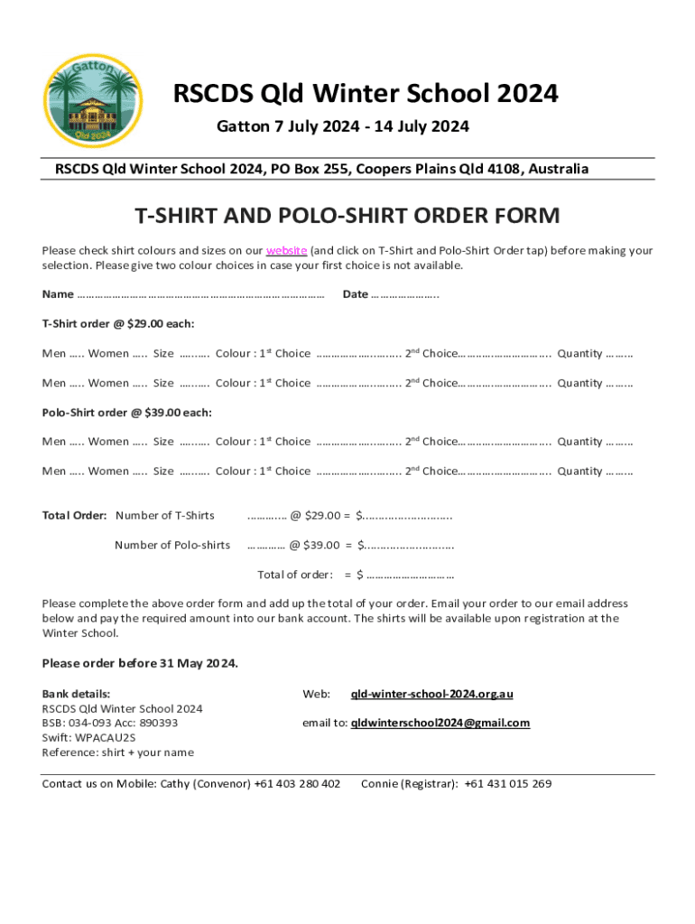 Fillable Online T-Shirt and Polo-Shirt Order Form Fax Email Print ...