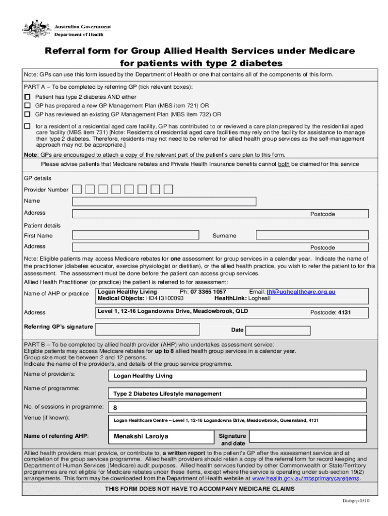 Fillable Online Referral Form for Individual Allied Health Services ...
