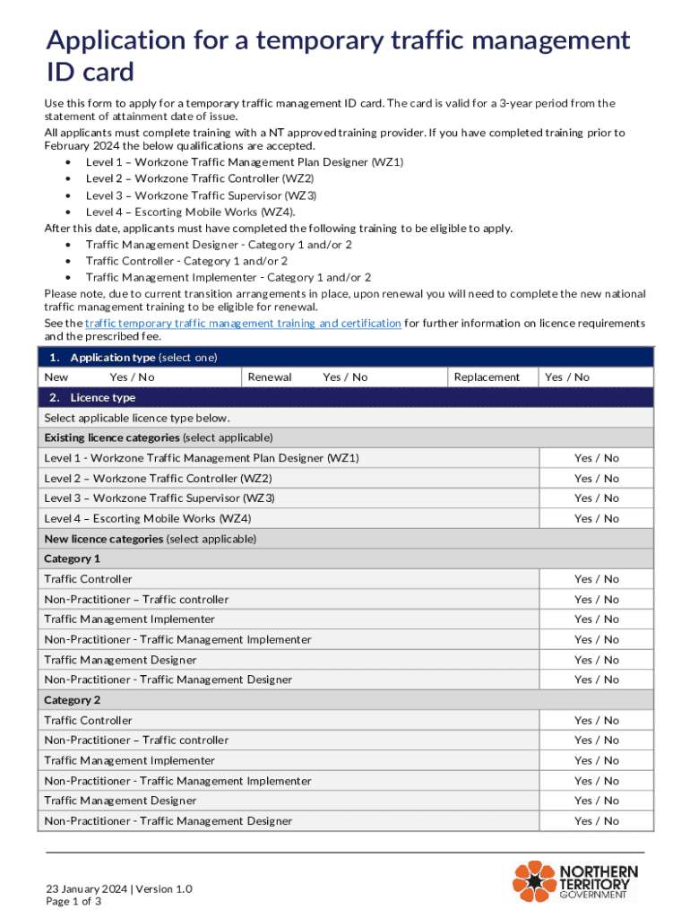 Fillable Online Application for temporary traffic management ID card ...