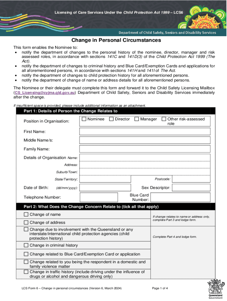 Fillable Online Change in Personal Circumstances. Form Fax Email Print ...