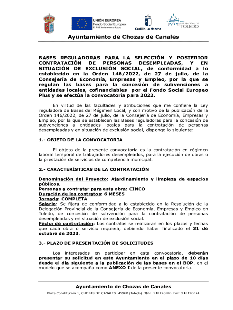 Rellenable en línea Convocatoria y bases para la seleccin y contratacin de ... Fax Email ...