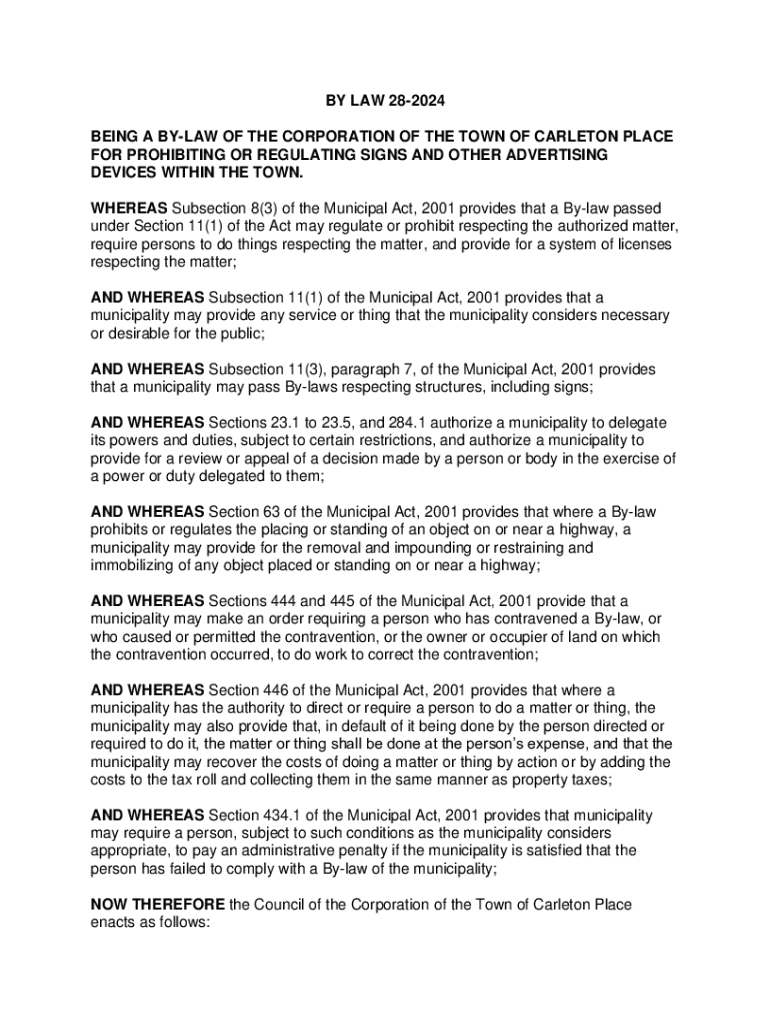 Fillable Online O. Reg. 609/05: BY-LAWS RE SIGNS, NOTICES AND ... Fax Email Print - pdfFiller