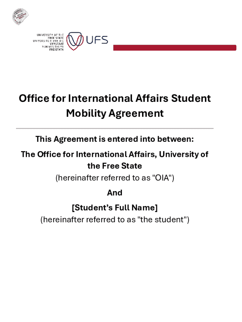 Fillable Online Office for International Affairs Student Mobility Agreement Fax Email Print ...