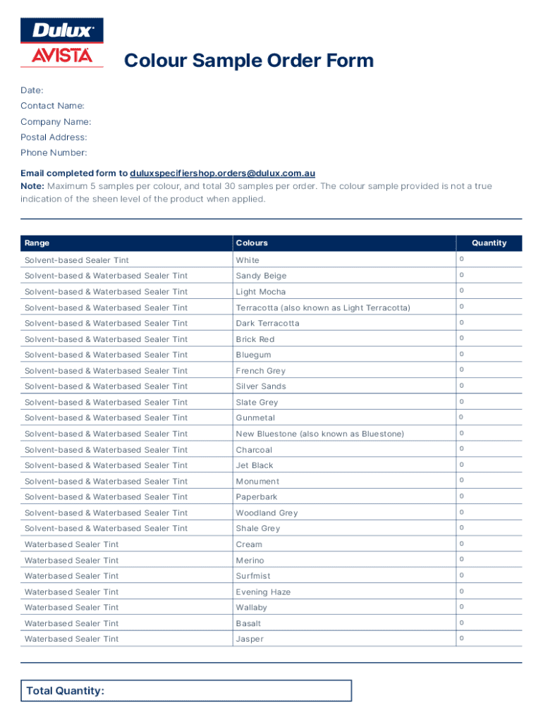 Fillable Online How to Order Dulux Colour Samples Fax Email Print ...
