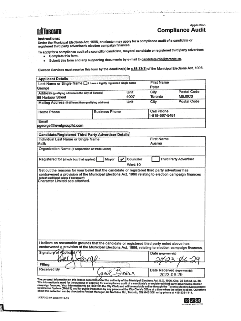 Fillable Online Compliance Audit Application - Ausma Malik submitted by ...