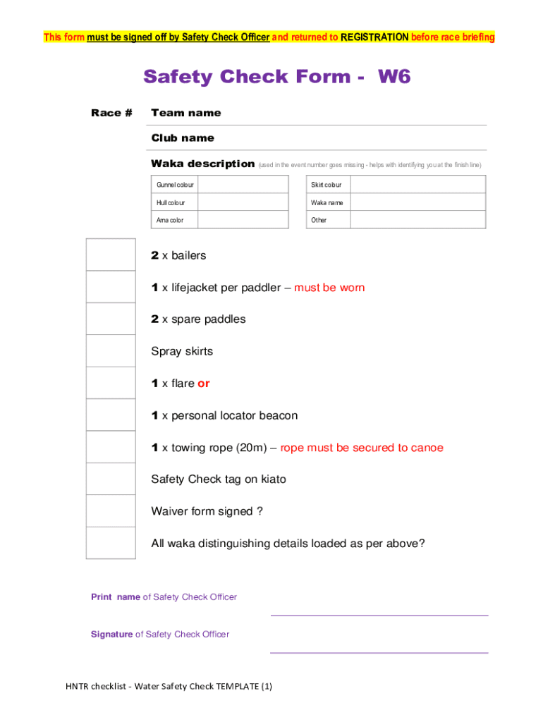 Fillable Online Safety Check Form - W6 Fax Email Print - pdfFiller