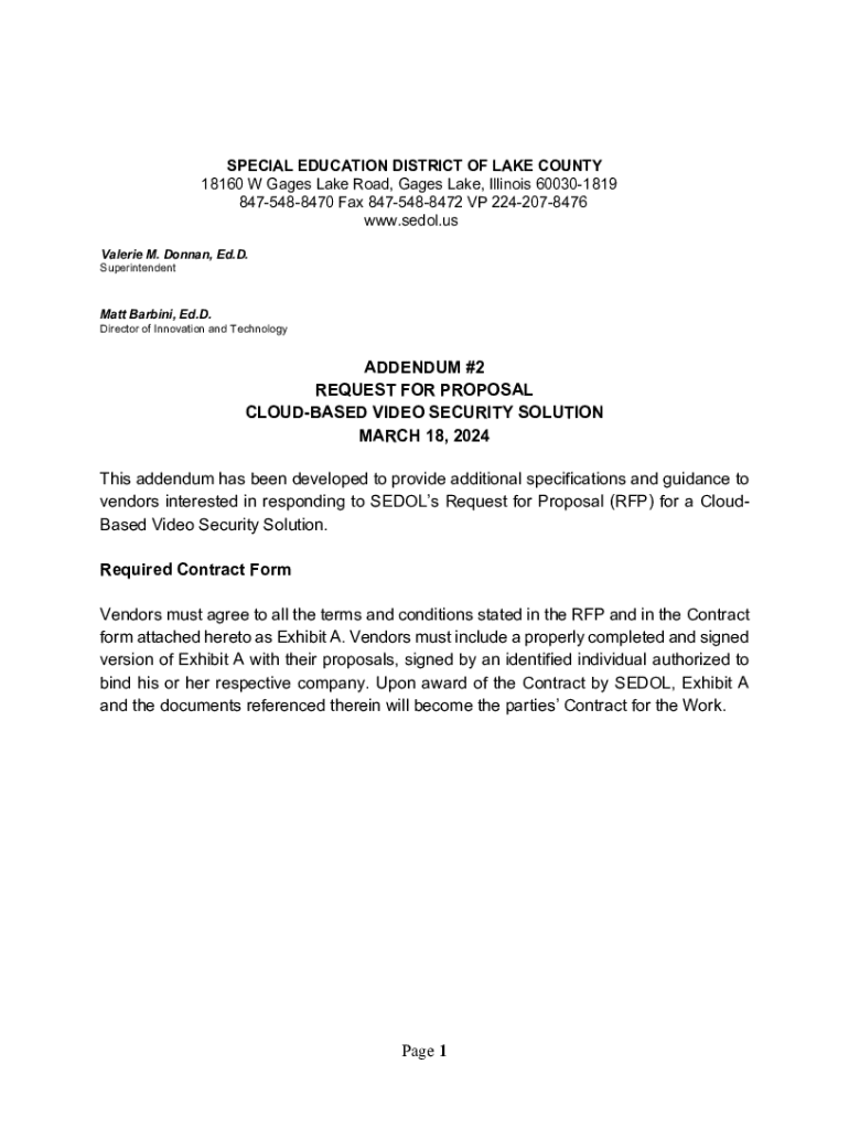 Fillable Online Page 1 ADDENDUM #2 REQUEST FOR PROPOSAL CLOUD- ... Fax ...