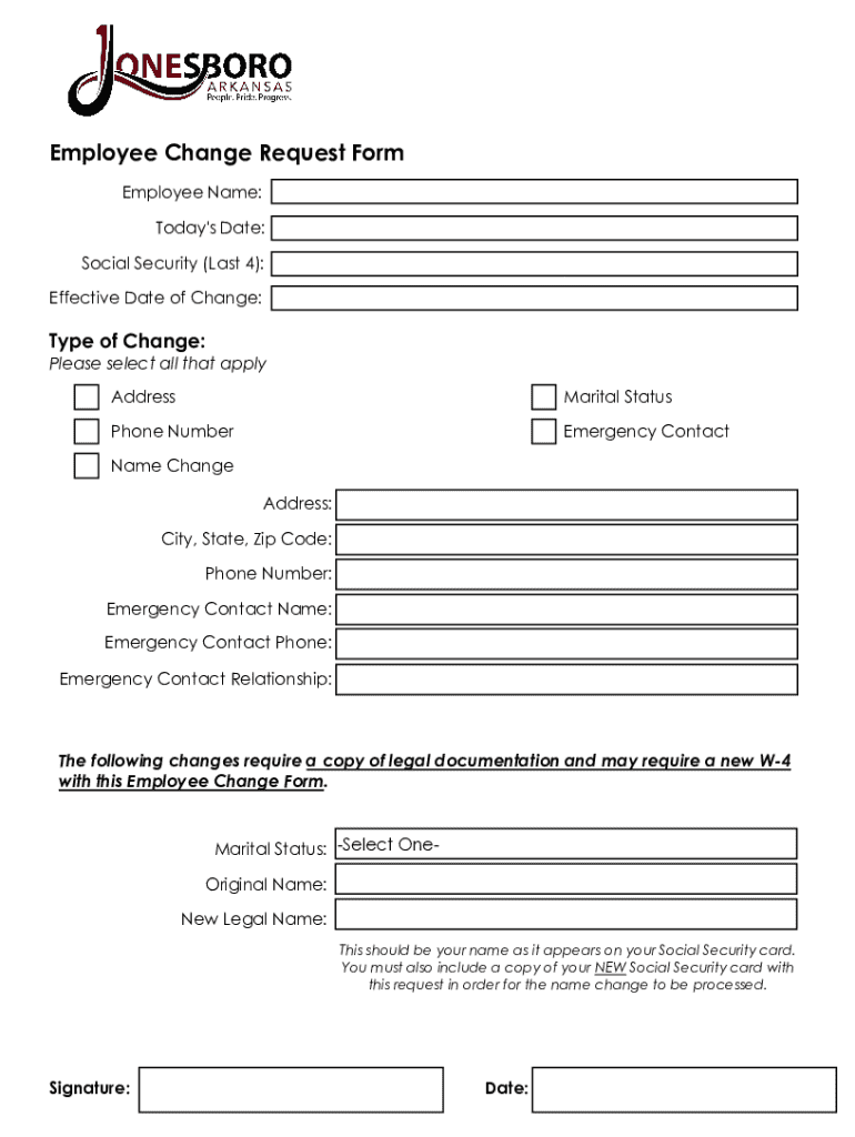 Fillable Online Employee Change Request Form - Jonesboro.org Fax Email ...