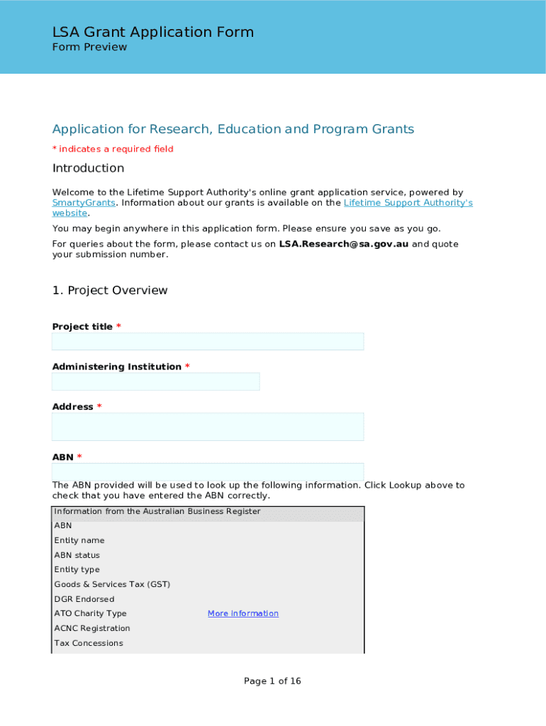 Fillable Online LSA Grant Application Form - Lifetime Support Authority ...