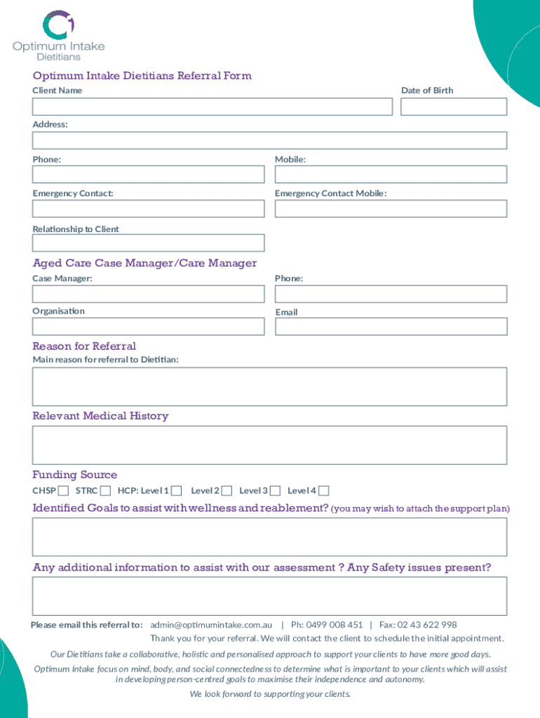 Fillable Online Dietitian Referral Form - Community/Ambulatory Care Fax ...
