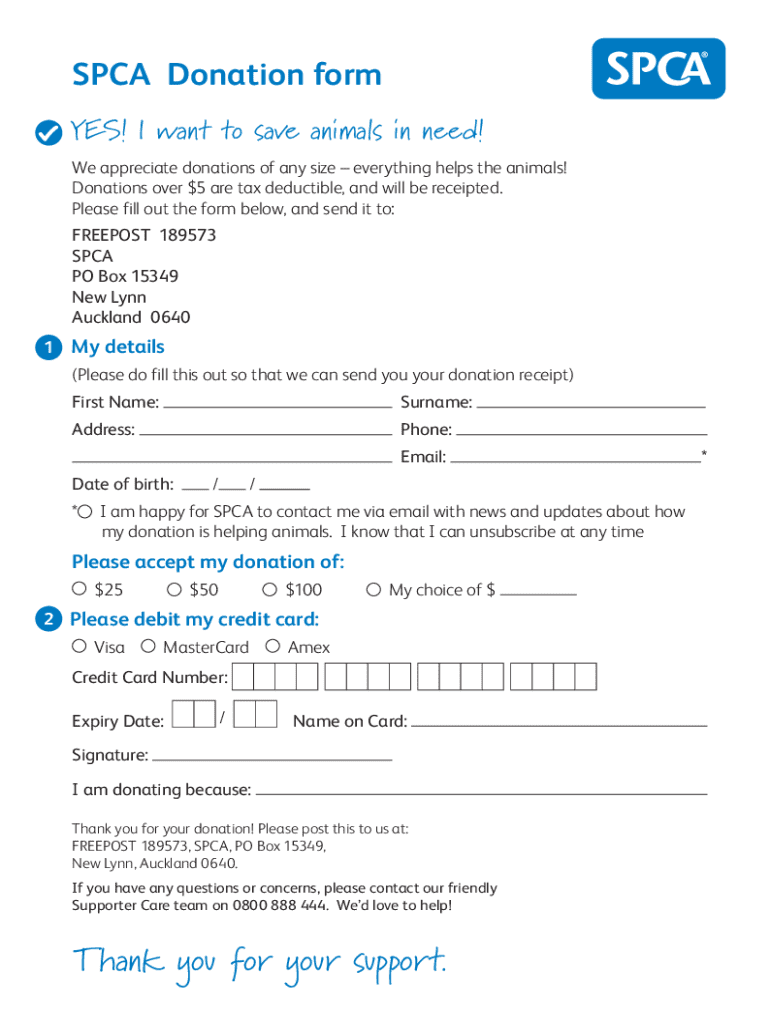 Fillable Online SPCA Donation form Fax Email Print - pdfFiller
