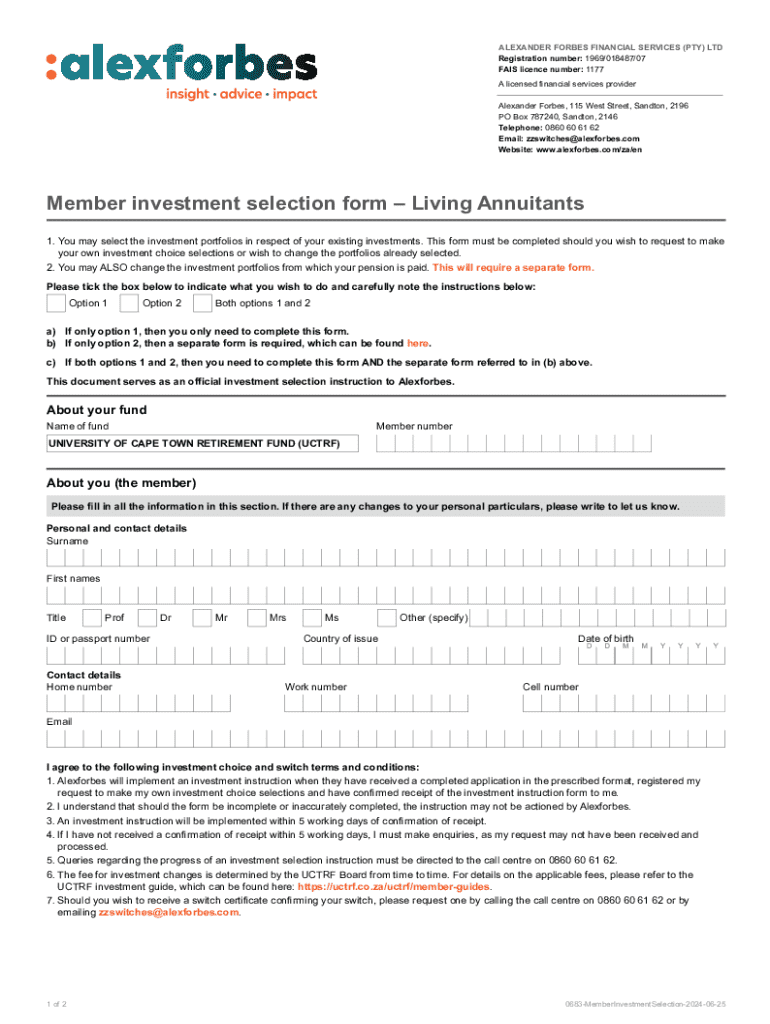 Fillable Online Member investment selection form Living Annuitants Fax ...