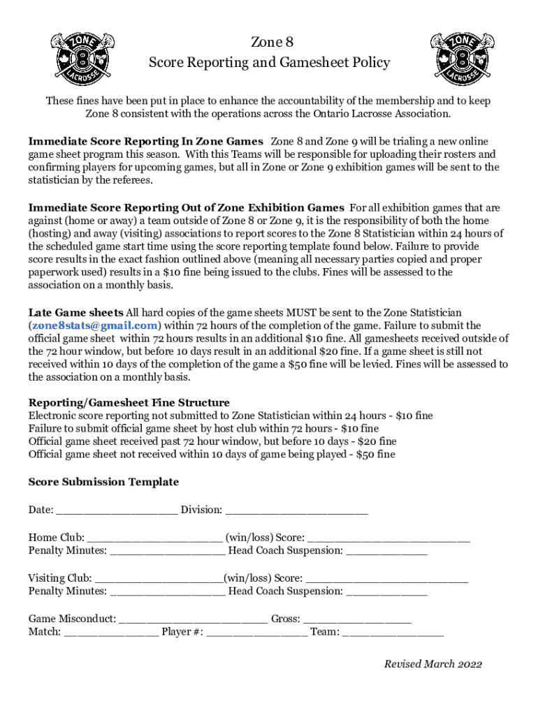 Fillable Online Zone 8 Score Reporting and Gamesheet Policy Fax Email Print - pdfFiller