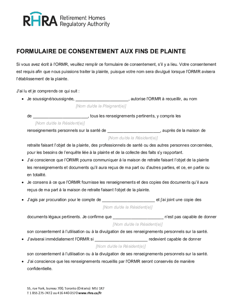 Remplissable en ligne formulaire de consentement aux fins de plainte Fax Email Imprimer - pdfFiller