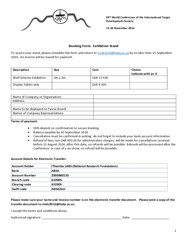 Fillable Online Booking Form: Exhibition Stand Fax Email Print - pdfFiller