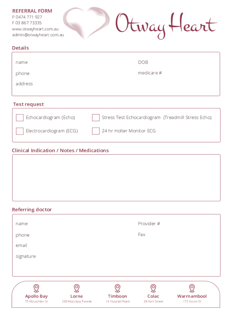 Fillable Online Otway Heart Referral Template Fax Email Print - pdfFiller