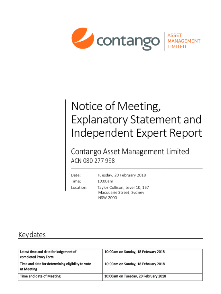 Fillable Online Notice of Meeting, Explanatory Statement and ...
