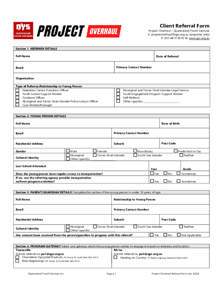 Fillable Online Project Overhaul Client Referral Form Fax Email Print ...