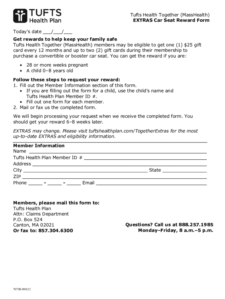 Fillable Online Tufts Health Together (MassHealth) EXTRAS Car Seat ...