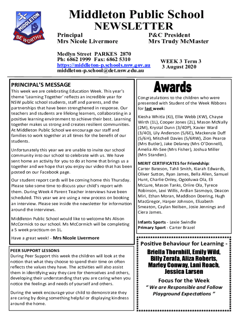 Fillable Online Middleton Public School Newsletter - Education Week ...