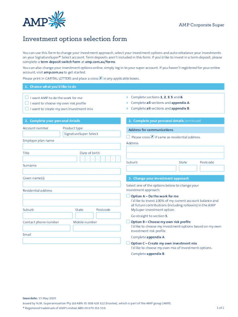 Fillable Online (80009.20AMP) Investment options selection formSG ...