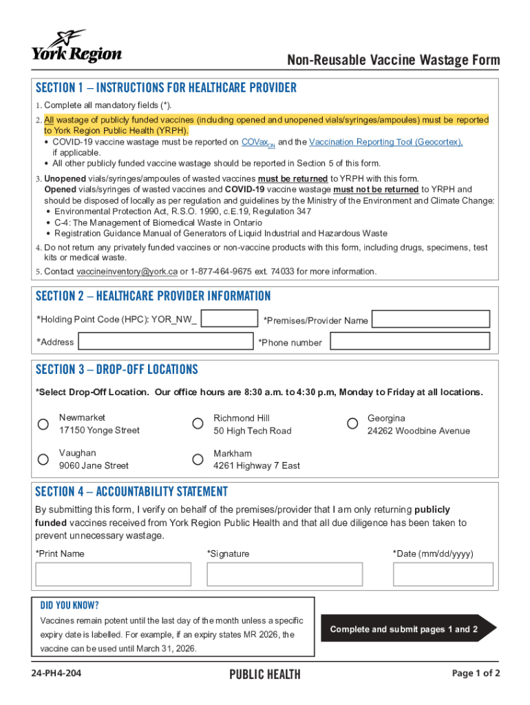 Fillable Online Non-Reusable Vaccine Wastage Form Fax Email Print ...