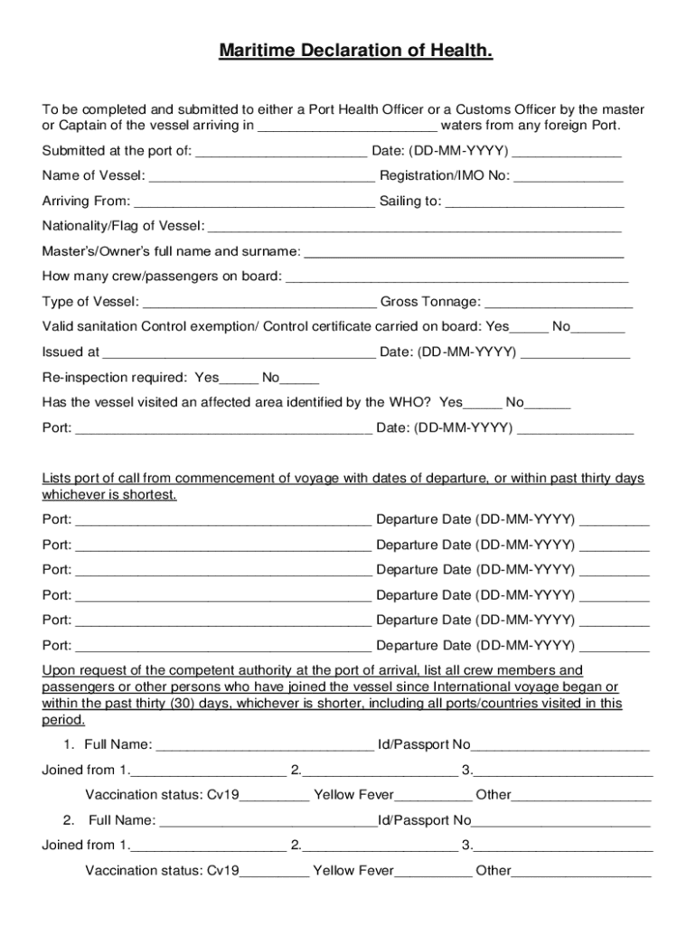 Fillable Online The Maritime Declaration of Health (MDH) as a tool to ... Fax Email Print ...