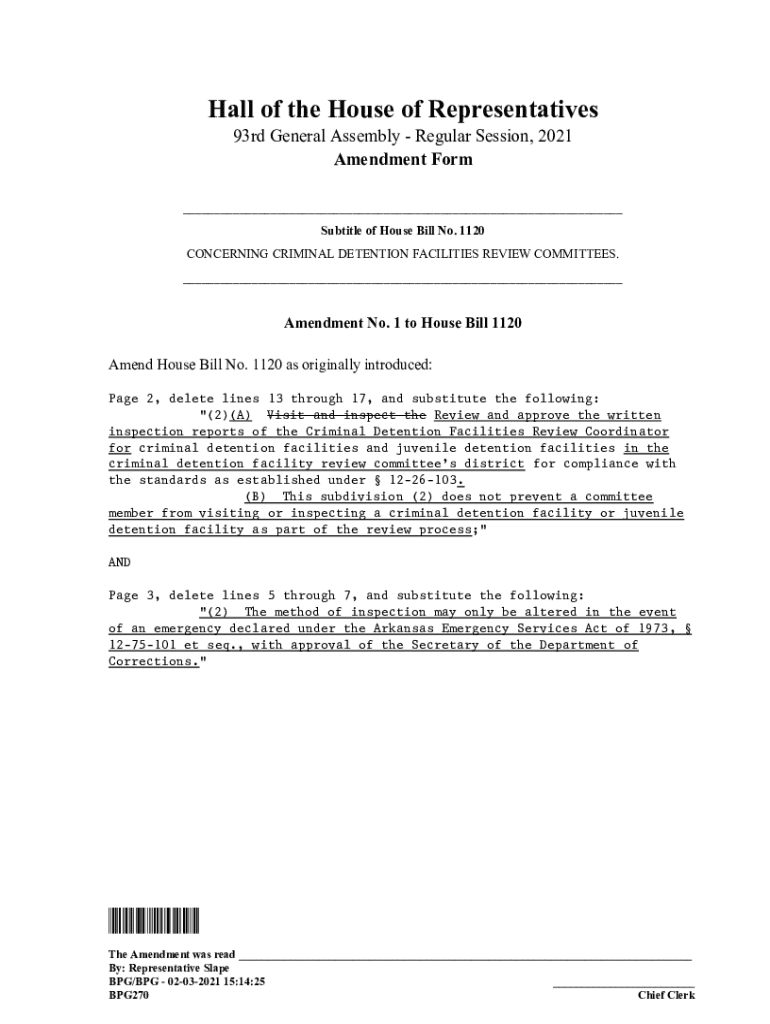 Fillable Online Amendment Form - House Bill No. 1120 Criminal Detention ...